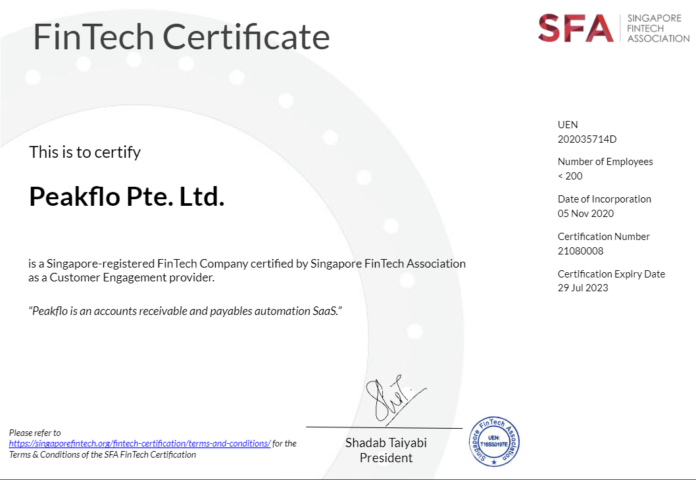 Peakflo Receives Singapore FinTech Association (SFA) Certification ...