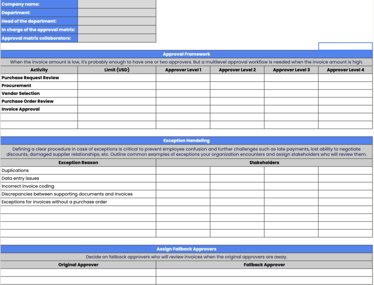 Approval Matrix Template
